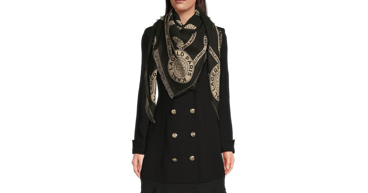 Karl Lagerfeld Fan Print Logo Scarf in Black | Lyst