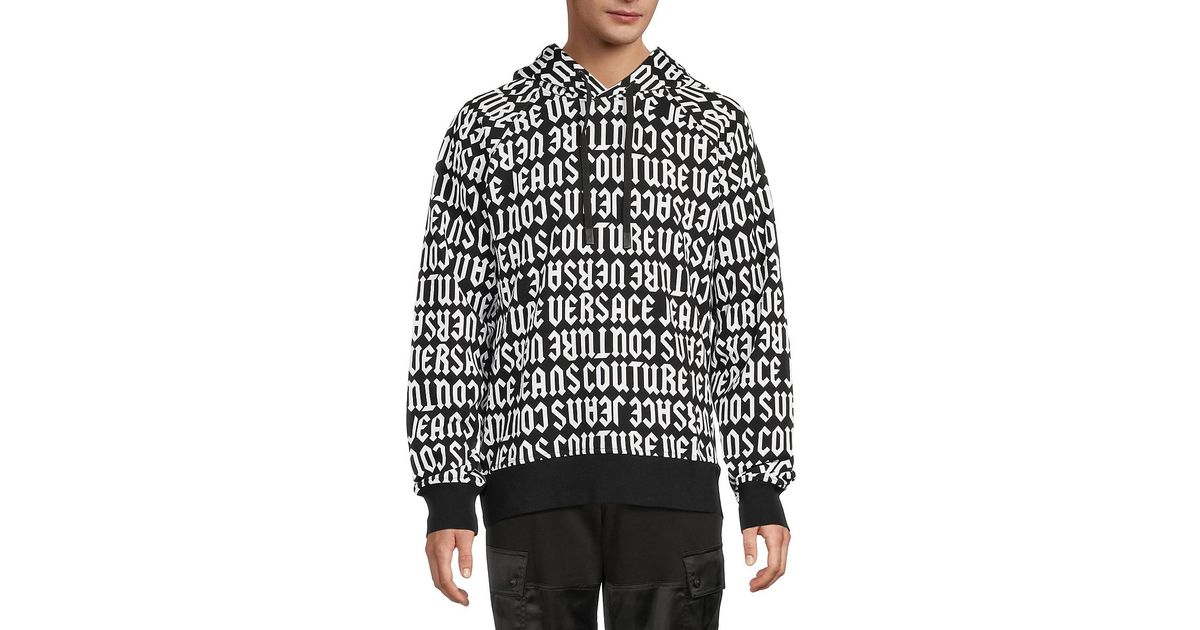 Versace Jeans Couture 'Relaxed Fit Monogram Fleece Hoodie in Black for ...