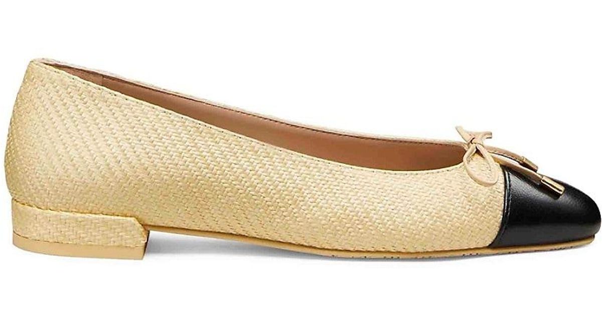 Stuart Weitzman Cap Toe Raffia Bow Ballet Flats in Natural | Lyst