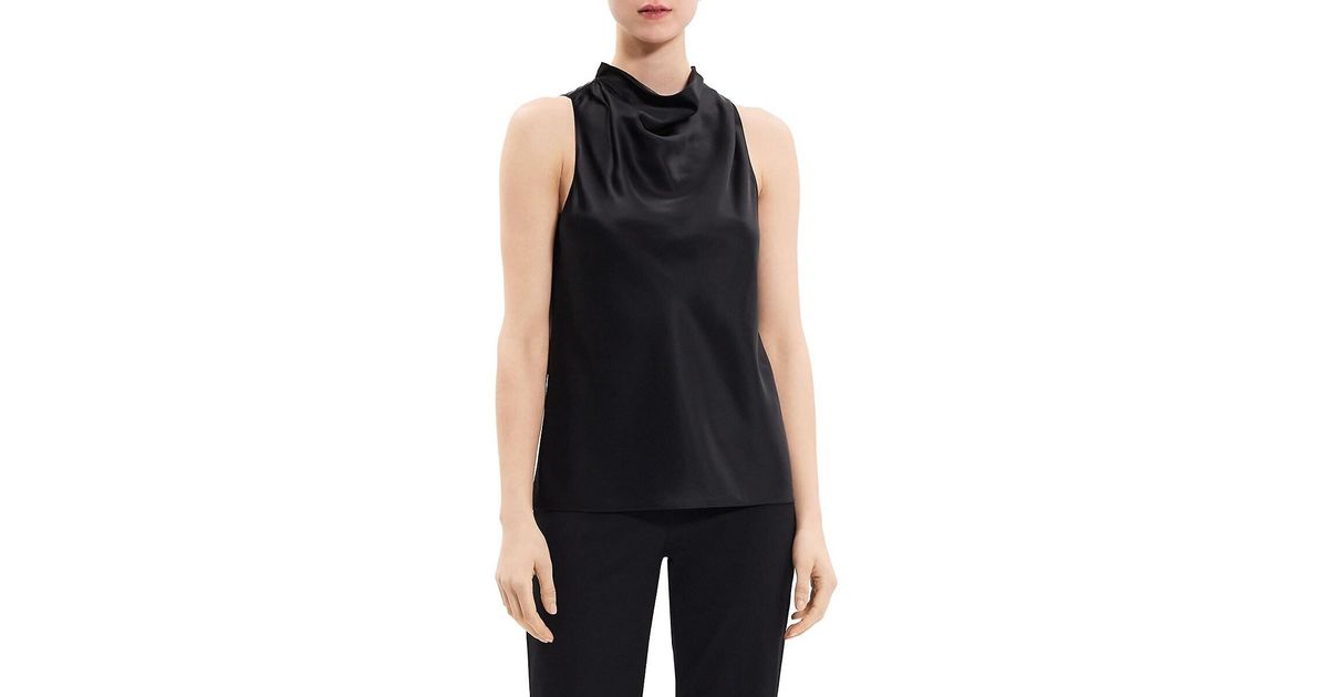 Theory Sleeveless Cowlneck Top in Black | Lyst