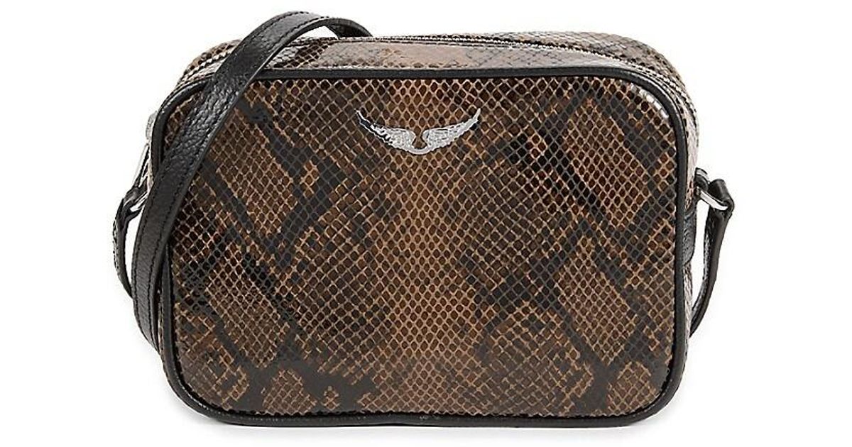 Zadig & Voltaire Python Embossed Leather Boxy Shoulder Bag in Brown | Lyst
