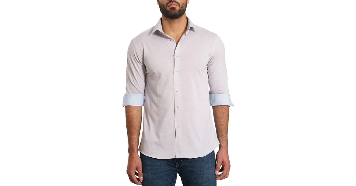 Jared Lang Trim Fit Contrast Cuff Sport Shirt in White for Men | Lyst UK