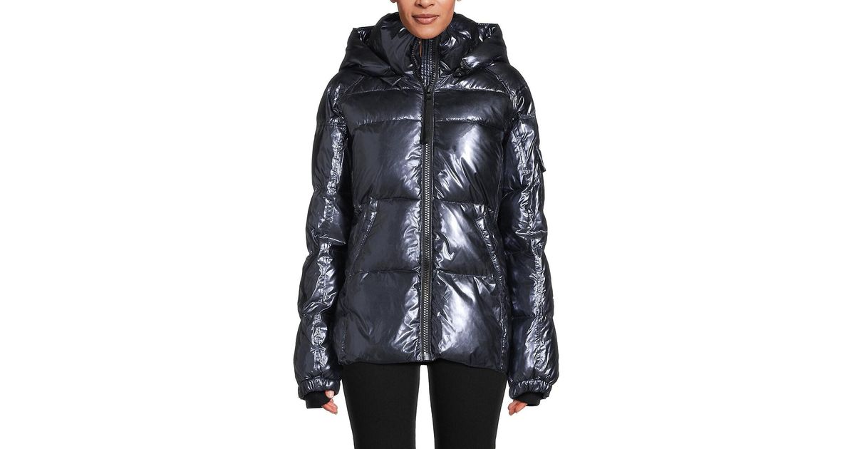 Sam. 'Kylie Metallic Hooded Puffer Jacket in Black | Lyst