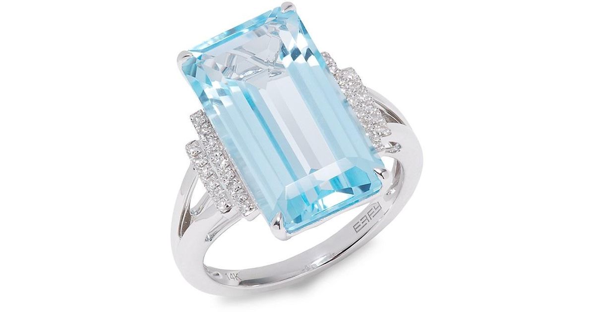 Effy 14K, Sky Topaz & 0.11 Tcw Diamond Ring in Blue | Lyst UK