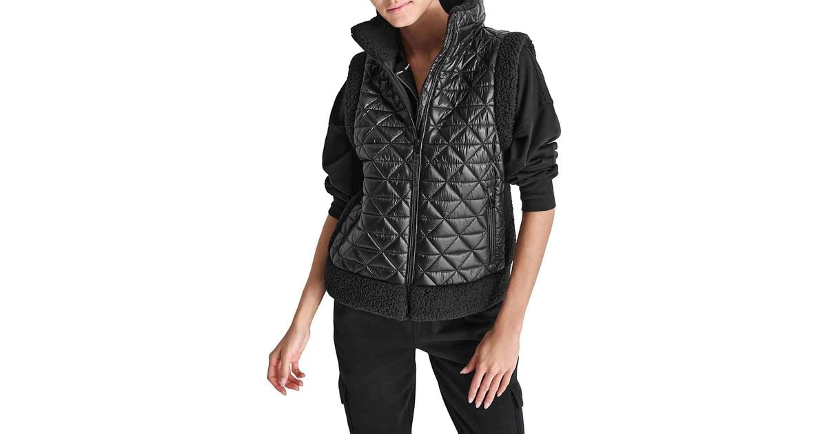 DKNY Mock Neck Quilted Puffer Vest in Black | Lyst
