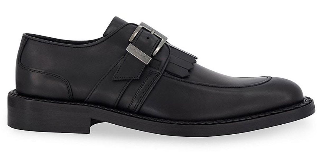 Karl Lagerfeld Label Kilted Monk Strap Shoes in Black for Men | Lyst