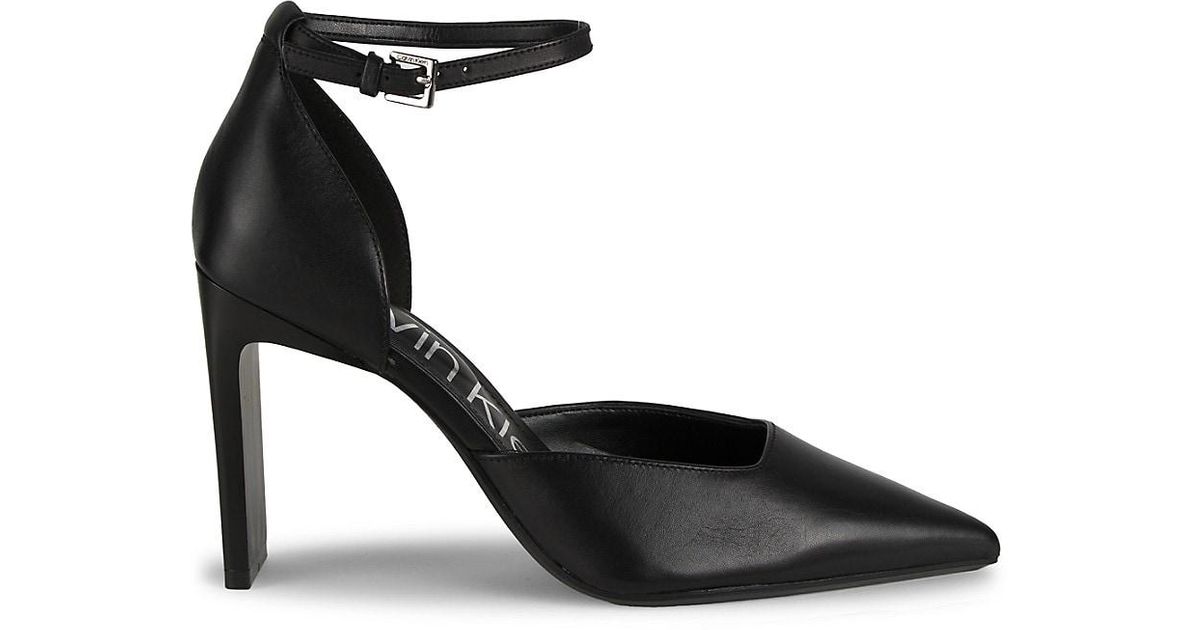 Calvin Klein Carcie Ankle Strap Leather Pumps in Black | Lyst