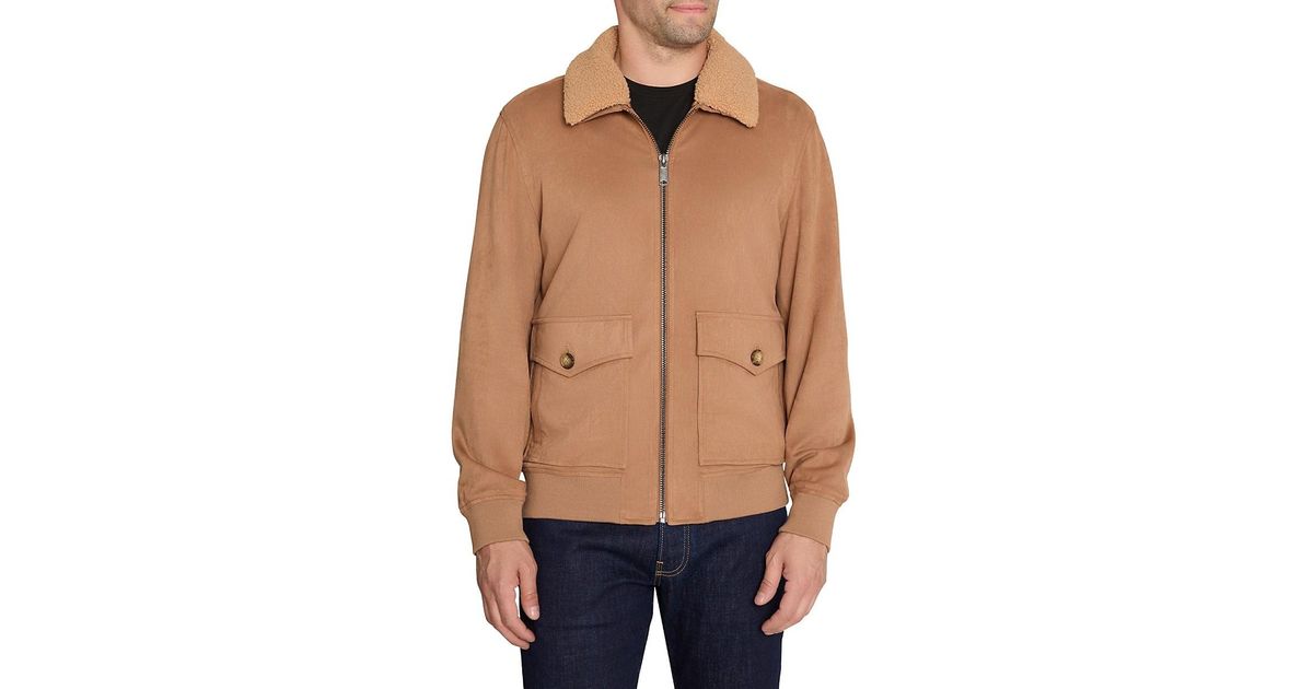 Sam Edelman 'Faux Shearling Trim Goat Suede Bomber Jacket in Blue for ...