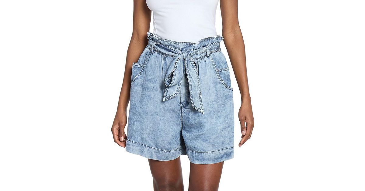 Isabel Marant Pierine Chambray Belted Shorts in Blue | Lyst UK