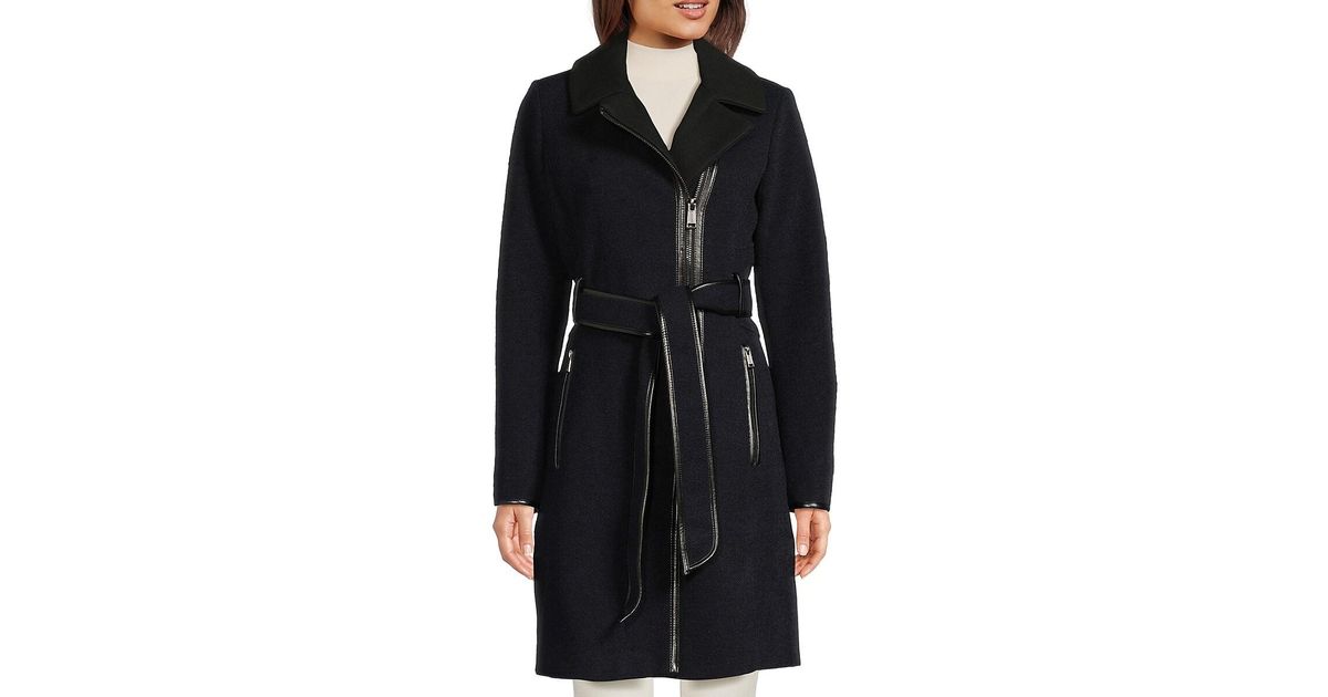 Guess Wool Blend Longline Trench Coat in Black | Lyst