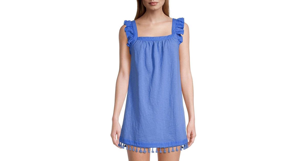 Vineyard Vines Ruffle And Tassel Trim Minidress In Blue Lyst