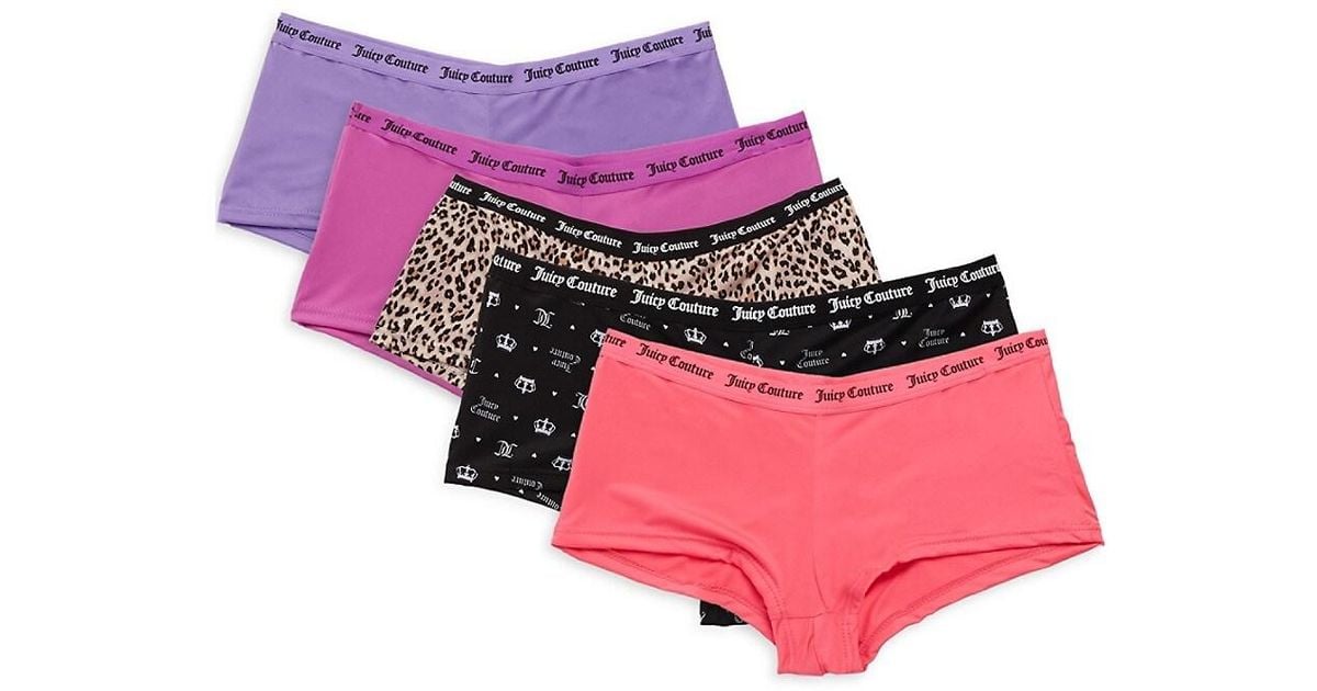 Juicy Couture 5-pack Logo Boyshorts in Pink | Lyst
