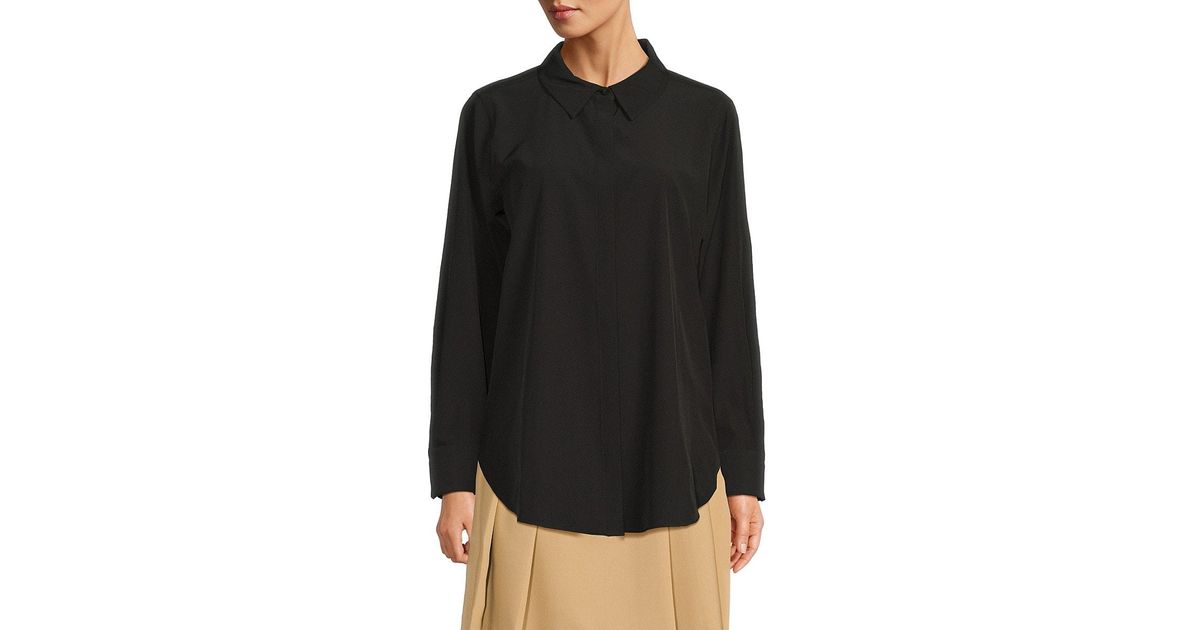 DKNY Hidden Placket Long Sleeve Shirt in Black | Lyst UK