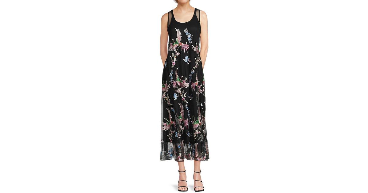 Johnny Was Mazzy Embroidered Tulle Maxi Dress With Slip in Black | Lyst UK