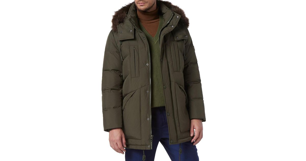 Andrew Marc Tremont Faux Fur Trim Parka in Green for Men | Lyst