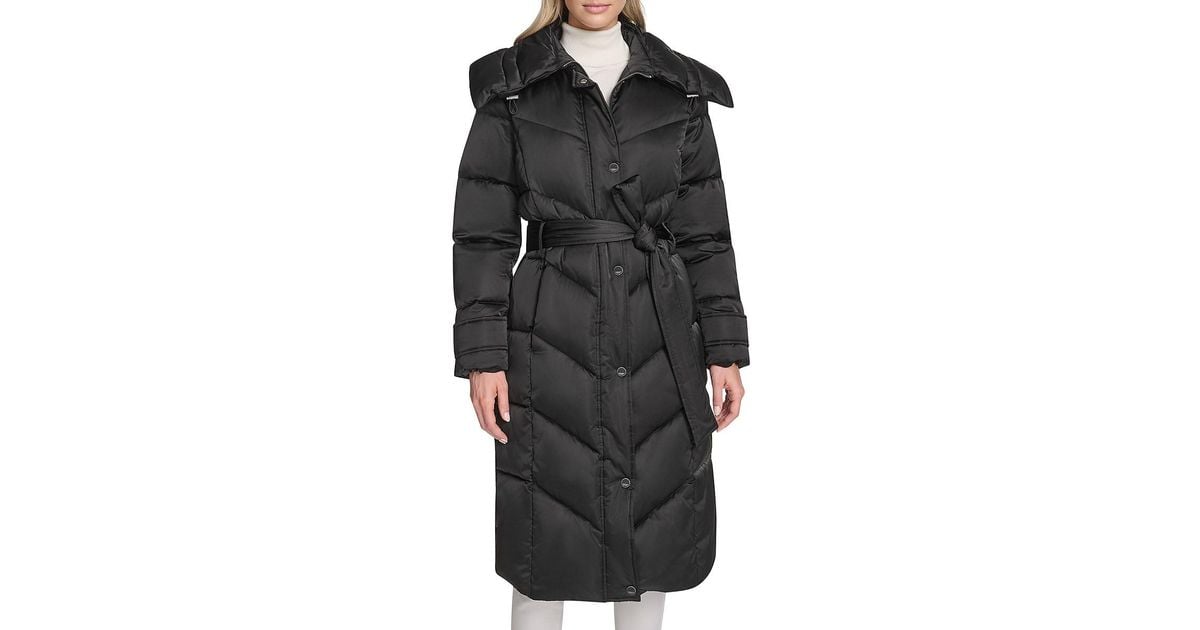 Andrew Marc Palmer Belted Puffer Coat in Black | Lyst UK