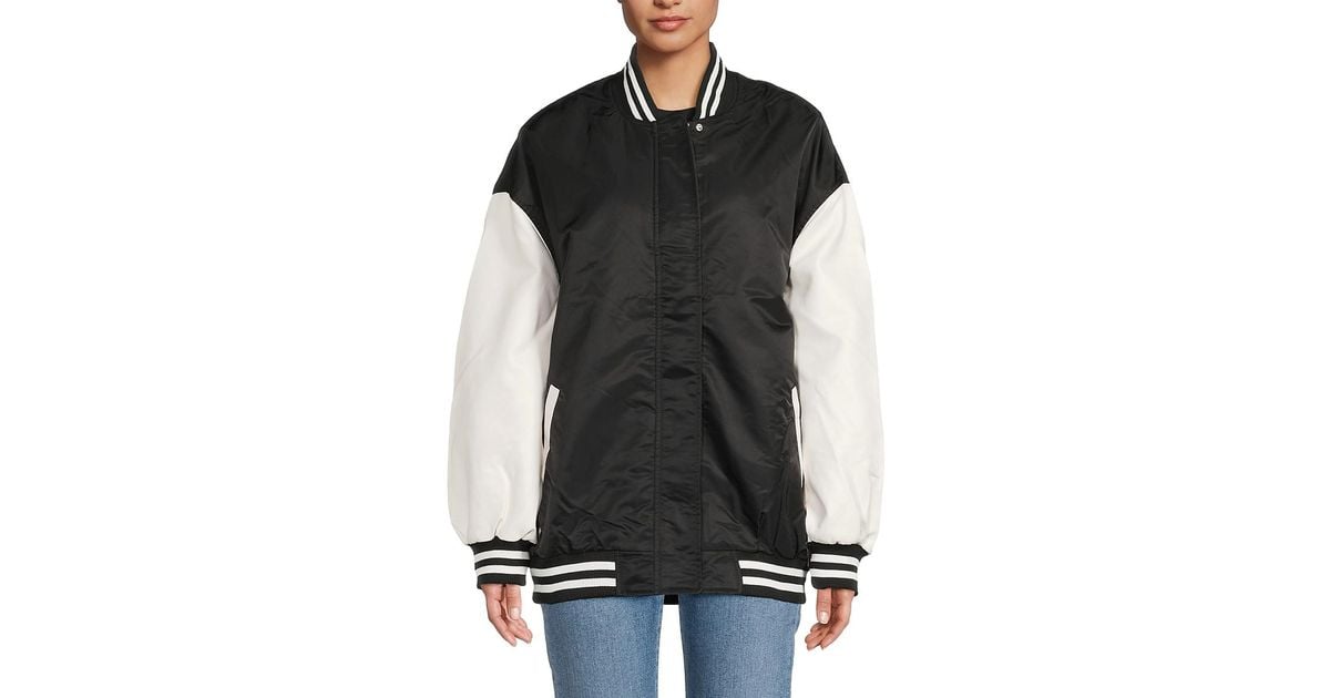 Hudson Jeans Baseball Collar Oversized Bomber Jacket in Black | Lyst