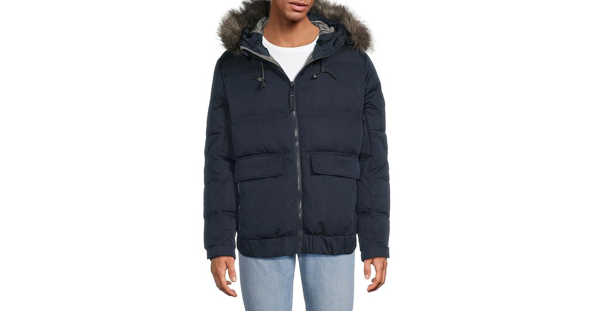 Andrew Marc Lithgow Faux Fur Hood Quilted Puffer Down Jacket in Blue ...