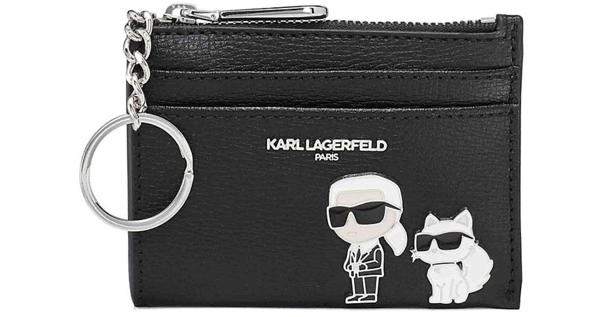 Karl Lagerfeld Karl & Choupette Leather Card Case With Key Ring in ...
