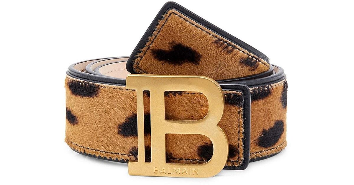 Balmain Leopard Print Leather Belt in Brown | Lyst