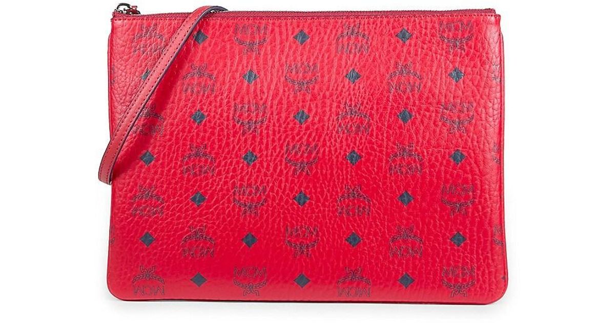 MCM Aren Visetos Monogram Crossbody Bag in Red | Lyst