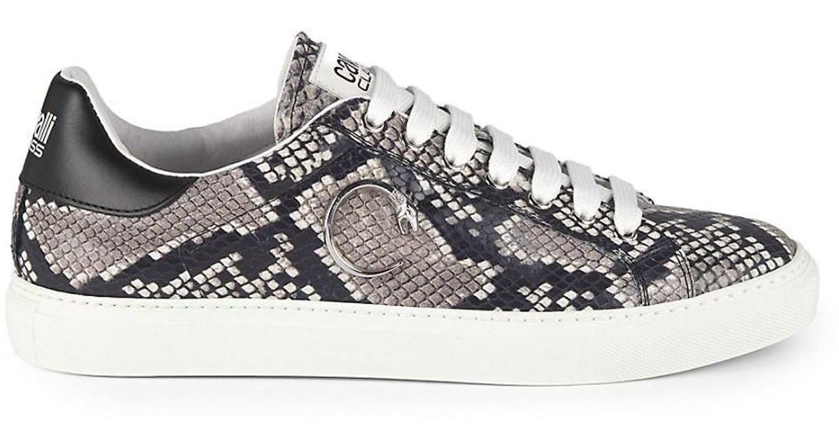 Cavalli Class by Roberto Cavalli Python Embossed Leather Low Top ...