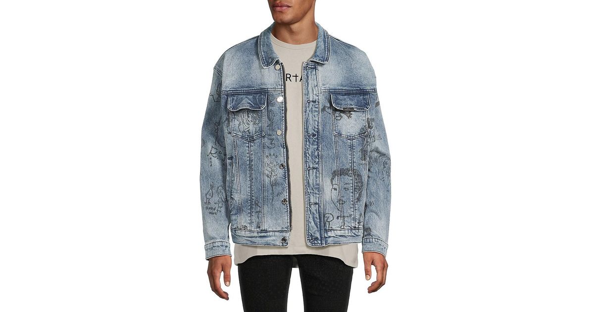 RTA Graphic Washed Denim Jacket in Blue for Men | Lyst