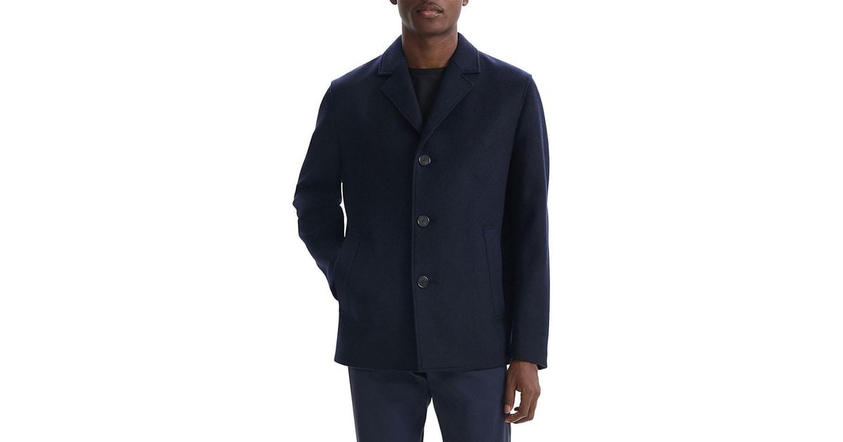 Theory Wool Melton Mid-Length Coat in Blue for Men | Lyst