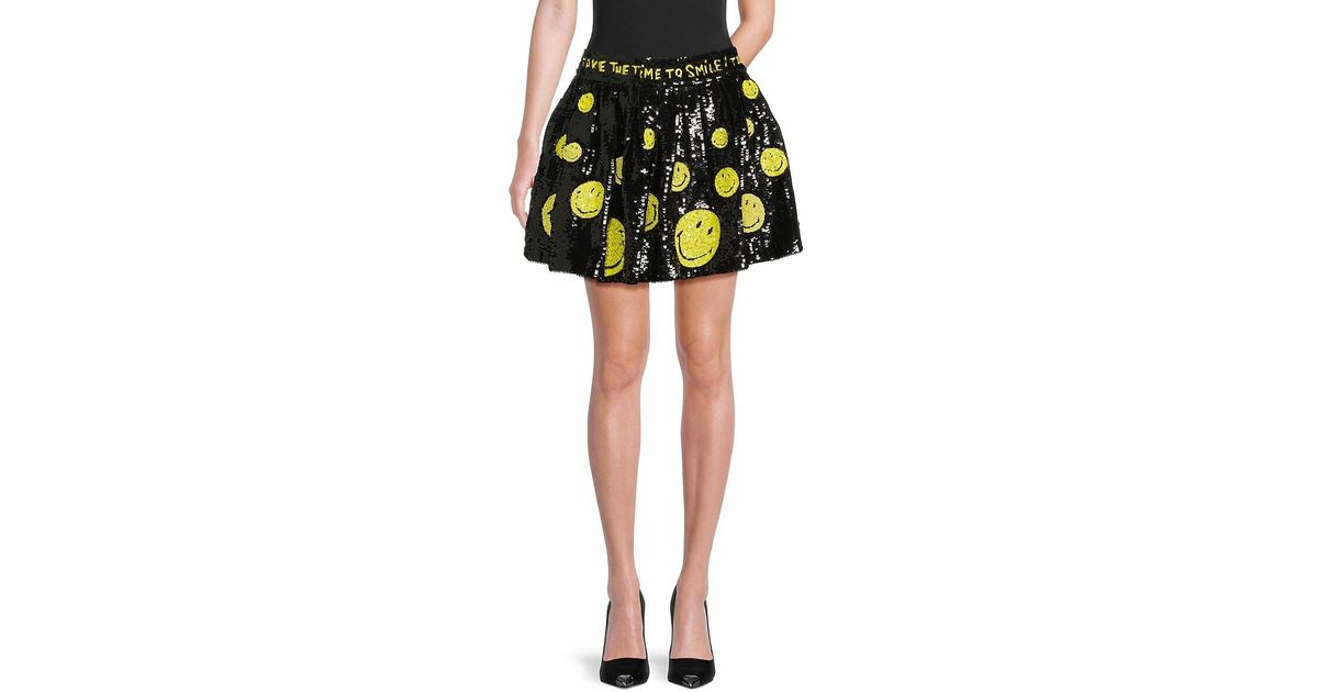 Alice + Olivia Fizer Smiley Sequin Graphic Miniskirt in Yellow | Lyst ...