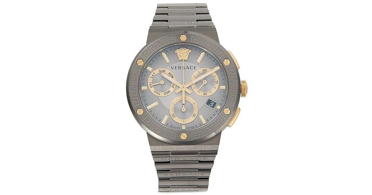 Versace Greca Logo Ip-Tone Stainless Steel Chrono Watch/43Mm in Gray ...