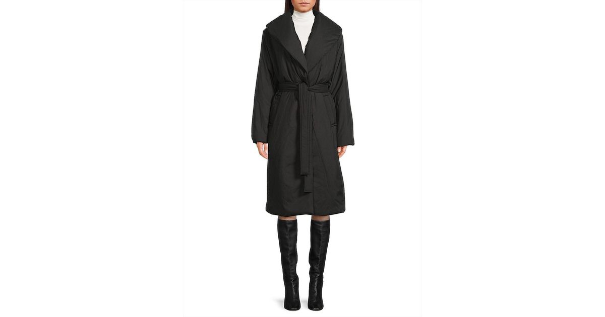 Kobi Halperin Mia Faux Down Tie-Waist Coat in Black | Lyst UK