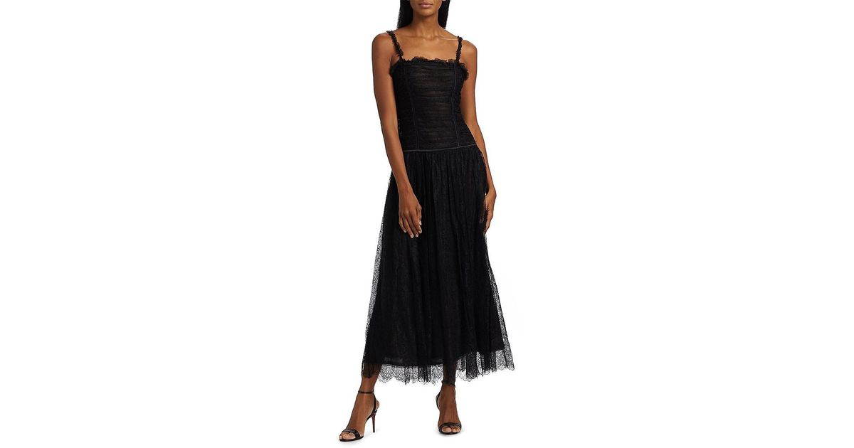 Ulla Johnson Florelle Chantilly Lace Midi-Dress in Black | Lyst UK