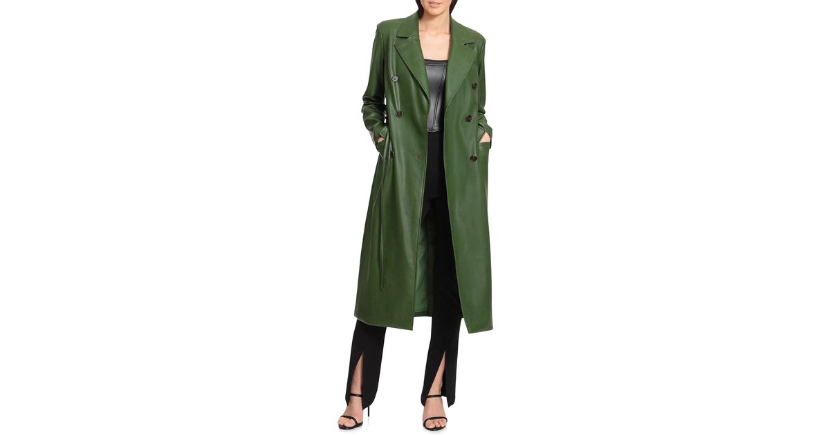 Avec Les Filles Belted Faux Leather Trench Coat In Green Lyst