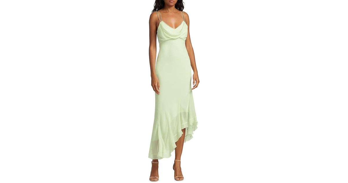 LoveShackFancy Chesley Draped Asymetric Ruffle-Hem Maxi Dress in Green ...