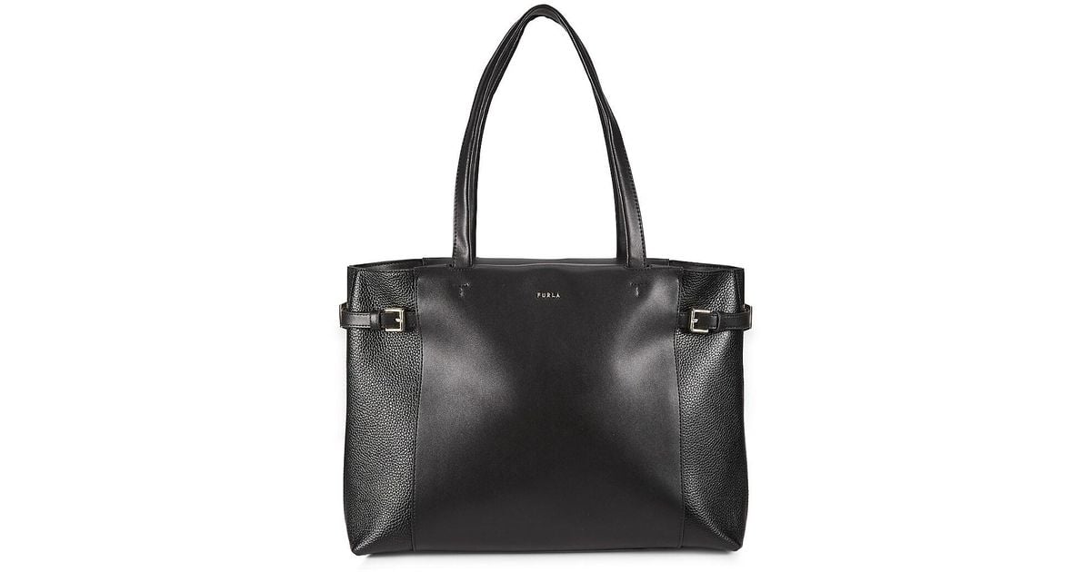 Furla Leather Tote Bag in Black | Lyst