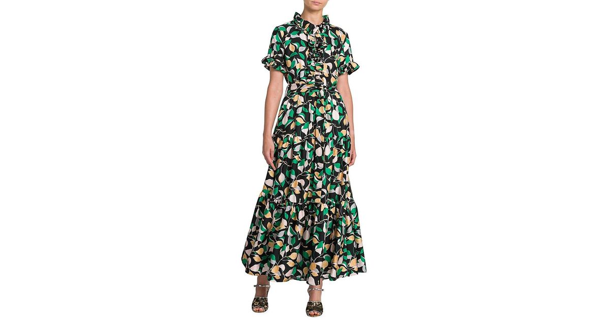 La DoubleJ Long And Sassy Silk Tiered Maxi Dress in Green | Lyst