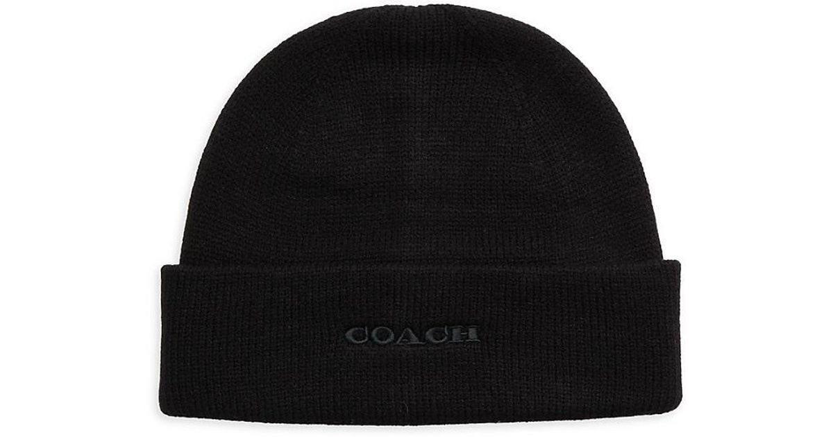 COACH Embroidered Logo Wool Blend Beanie in Black for Men | Lyst
