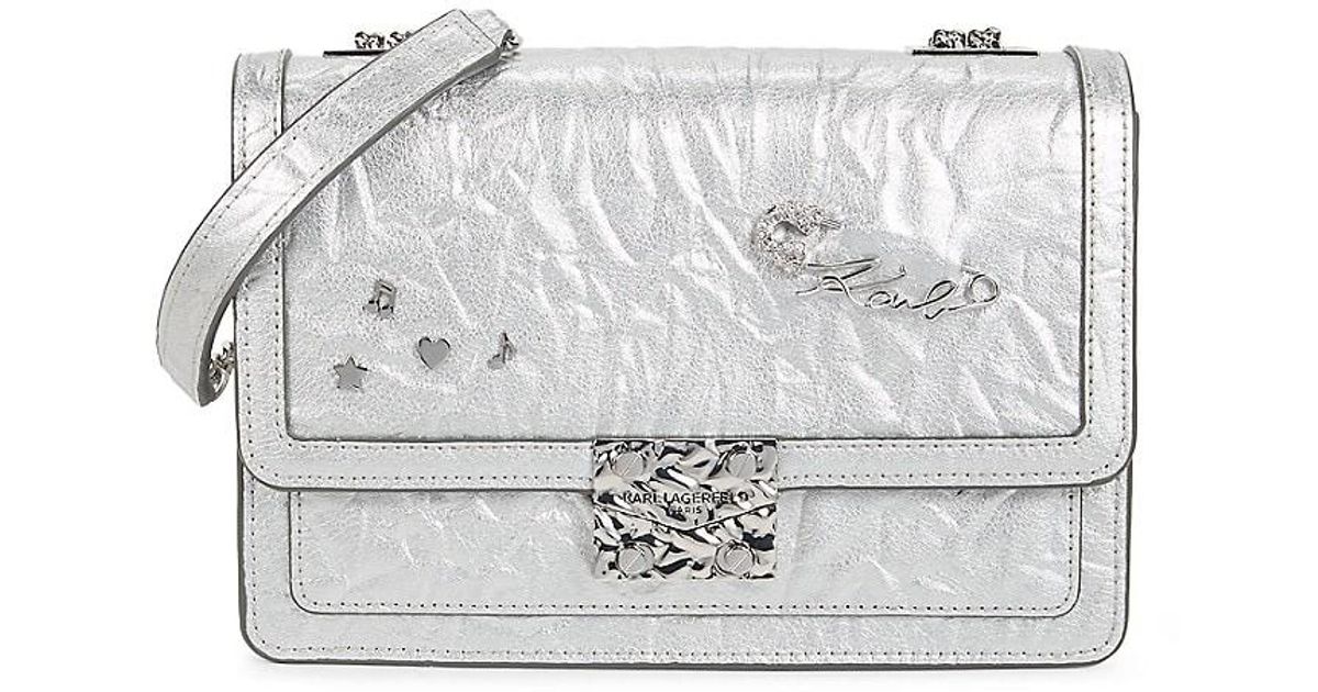 Karl Lagerfeld Corinne Graphic Pin Leather Shoulder Bag in Gray | Lyst