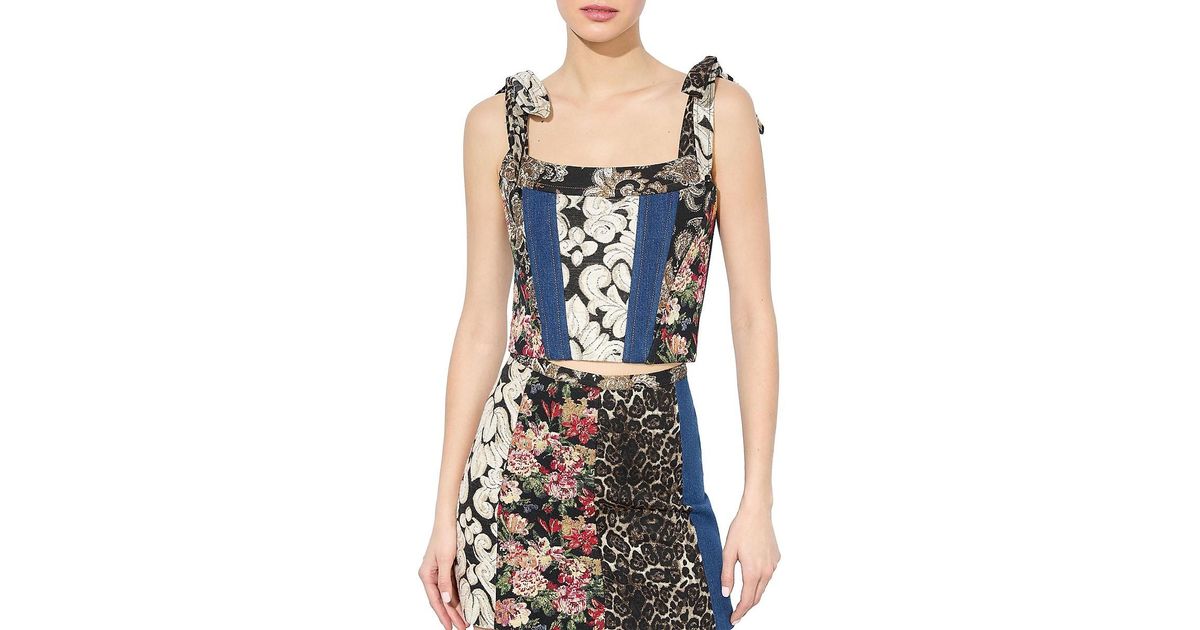 Alice + Olivia Clara Bow Strap Paneled Bustier Top in Blue | Lyst