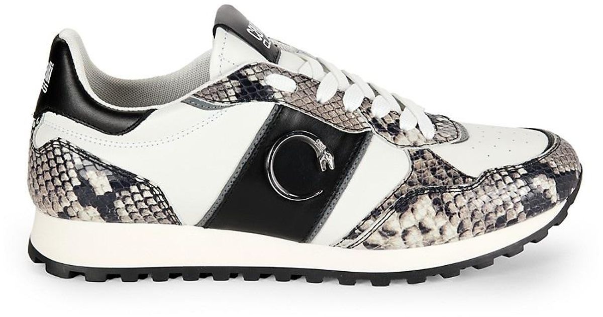 Cavalli Class by Roberto Cavalli Python Embossed Leather Low Top ...