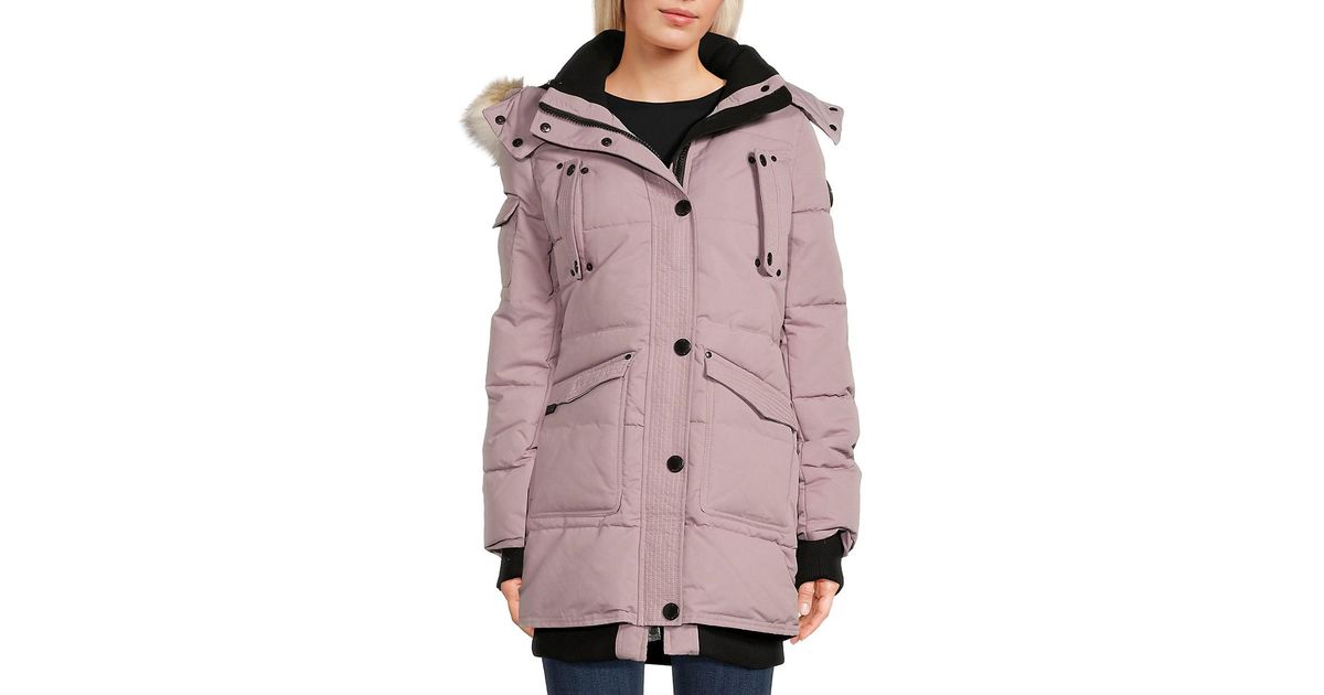 Noize 'Faux Fur Trim Parka in Pink | Lyst
