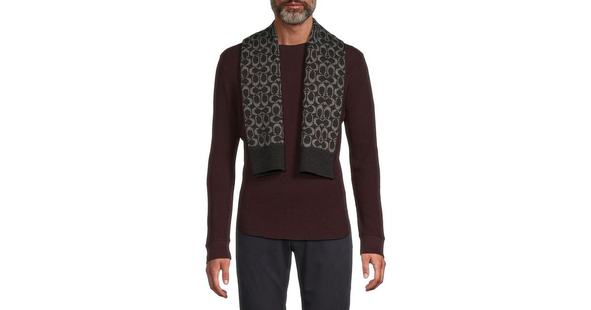 COACH Monogram Wool Blend Scarf in Black for Men | Lyst