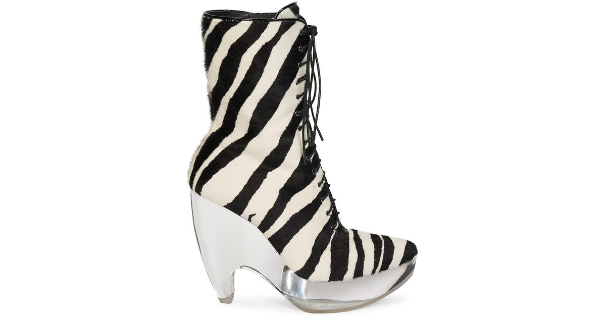Alaïa Plexi Zebra Print Calf Hair Platform Boots in Black | Lyst