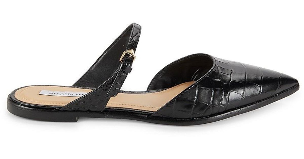 Saks Fifth Avenue Croc Embossed Leather Strappy Mules in White | Lyst