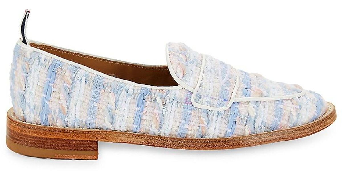 Thom Browne Tweed Penny Loafers in White | Lyst UK