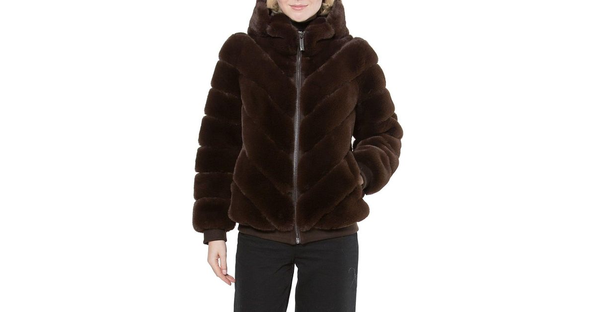 Belle Fare Faux Rex Hooded Chevron Jacket in Brown | Lyst UK