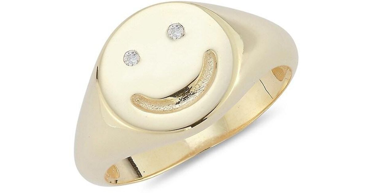 Chloe and Madison 14k Goldplated Sterling Silver Smiley Signet Ring in ...