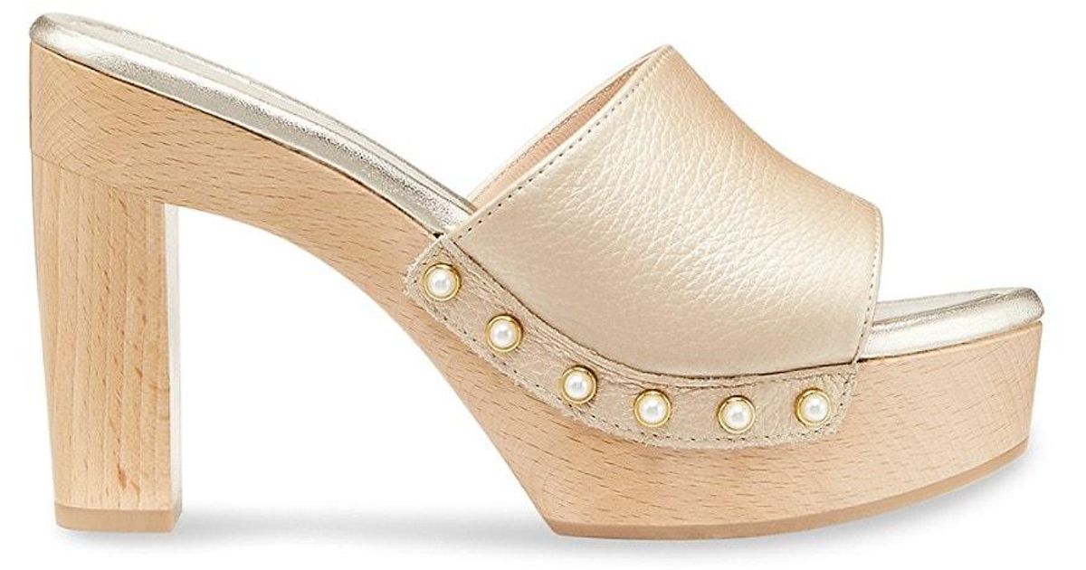 Stuart Weitzman Pearl 85Mm Block Heel Clog Mule Sandals in White | Lyst