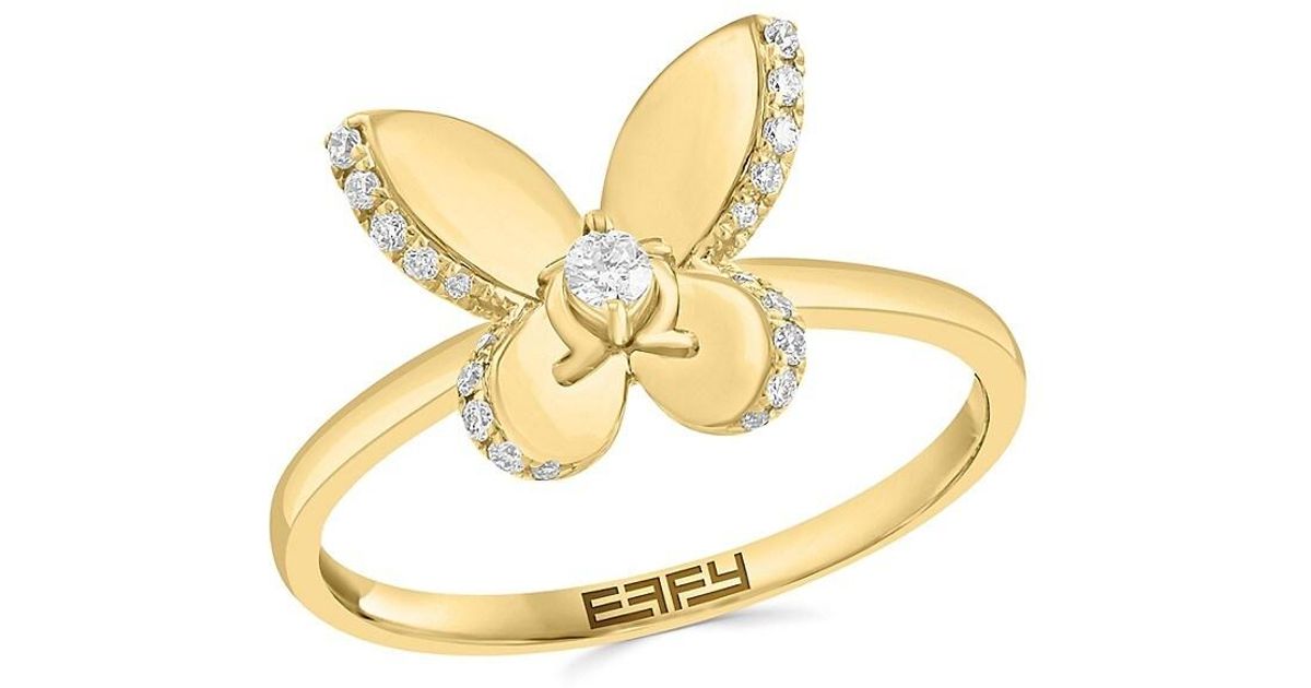 Effy Yellow Gold Diamond Butterfly Ring in Metallic | Lyst