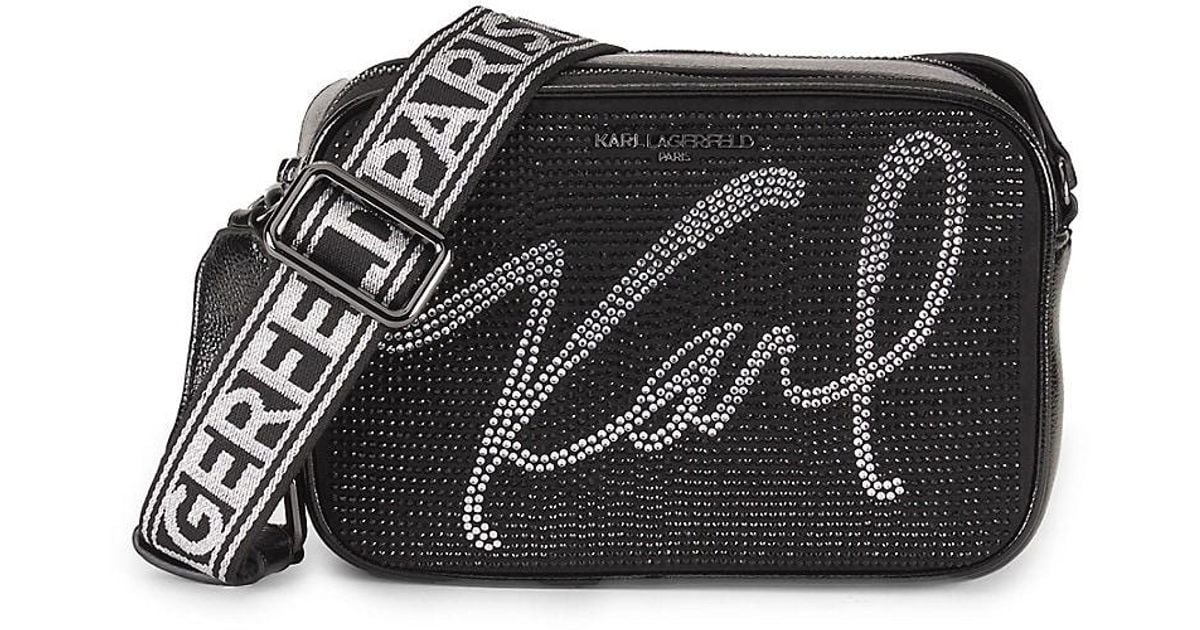 Karl Lagerfeld Maybelle Signature Rhinestone Camera Bag in Black | Lyst